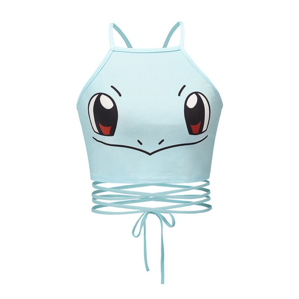 Pokemon Squirtle Tie Back Crop Top, Blue, Adjustable … - Gem